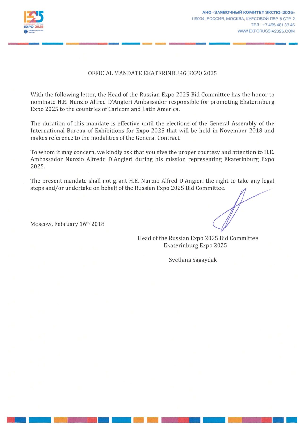Credential Letters - H.E. Ambassador Nunzio Alfredo D'Angieri