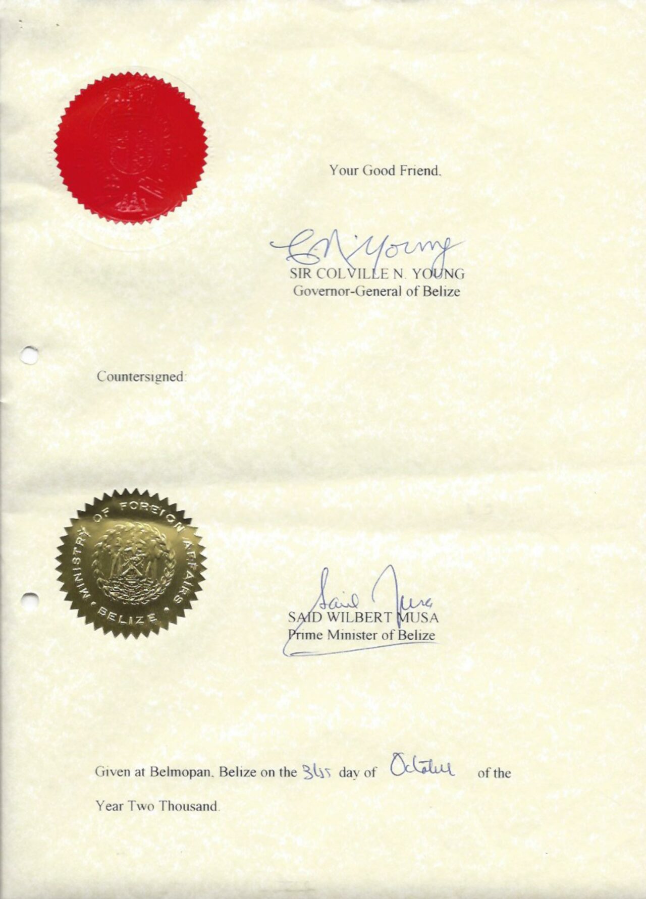 Credential Letters - H.E. Ambassador Nunzio Alfredo D'Angieri